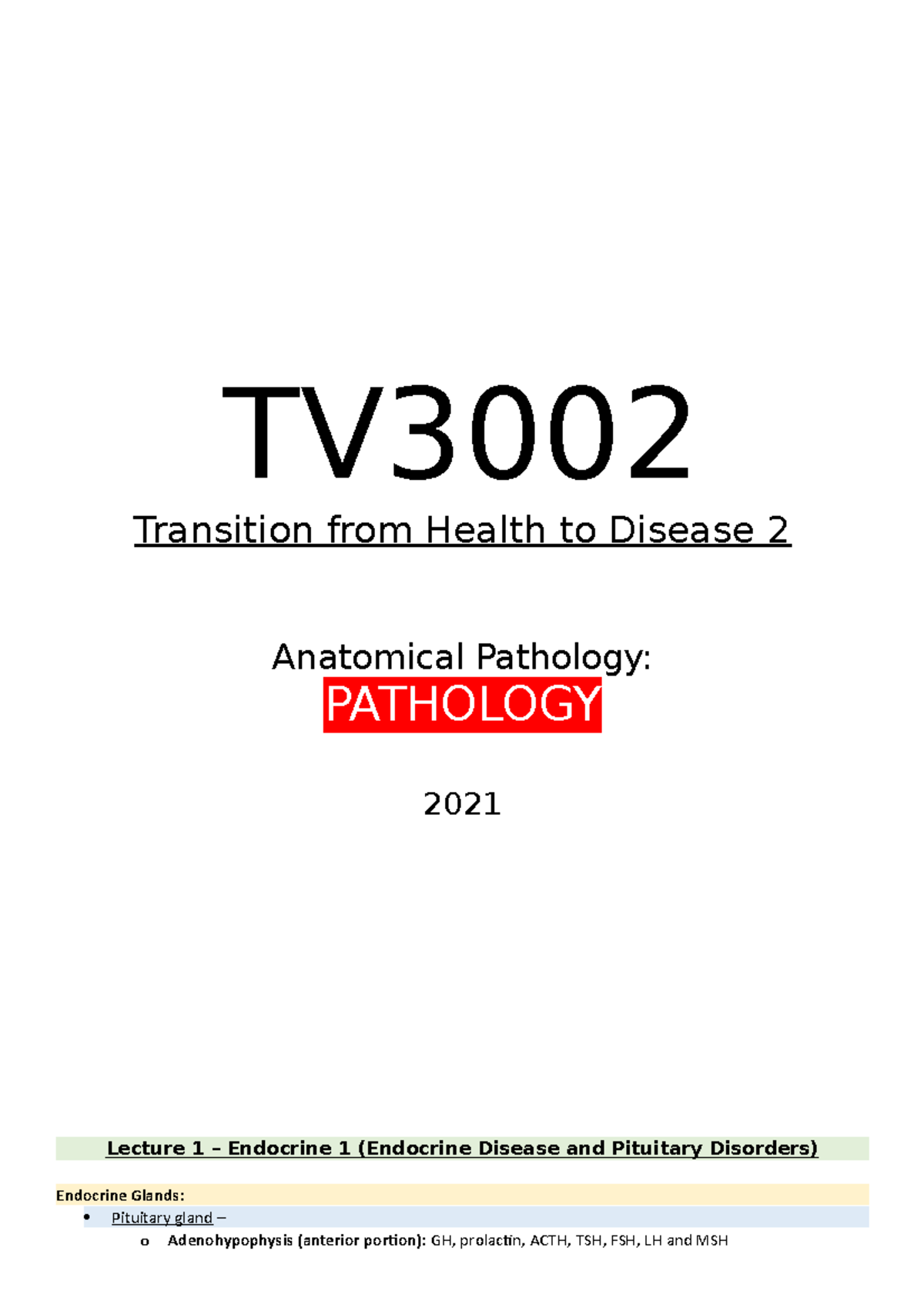 Pathology - Revision Notes - TV Transition from Health to Disease 2 ...