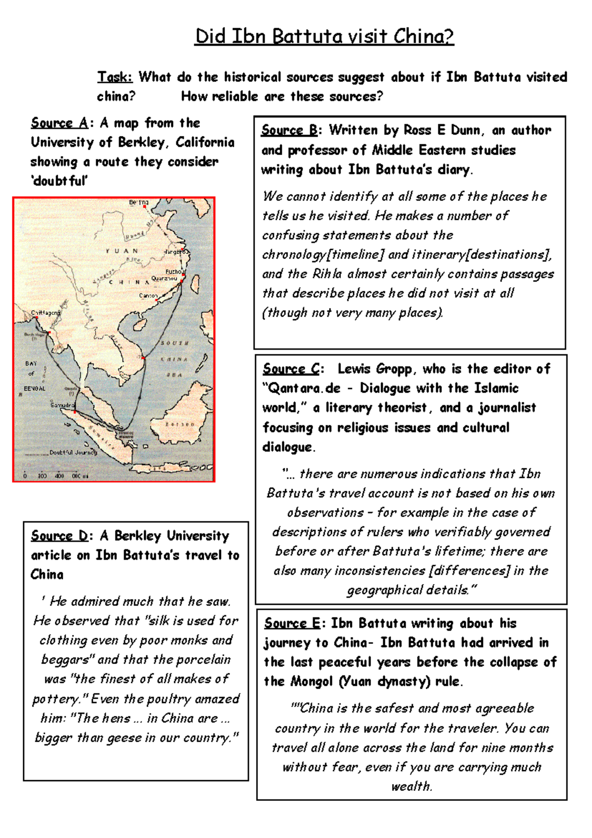 Ibn Battuta's Journey to China: Analyzing Historical Sources - Studocu