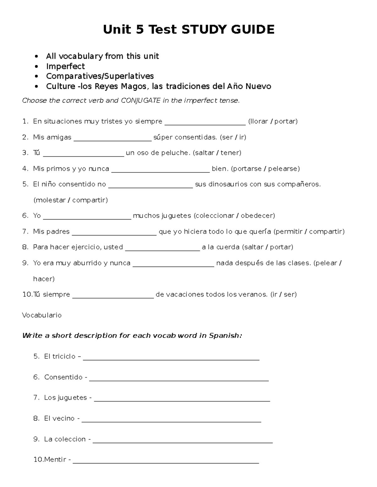 Unit 5 Test Study Guide 2 - Unit 5 Test STUDY GUIDE All vocabulary from ...
