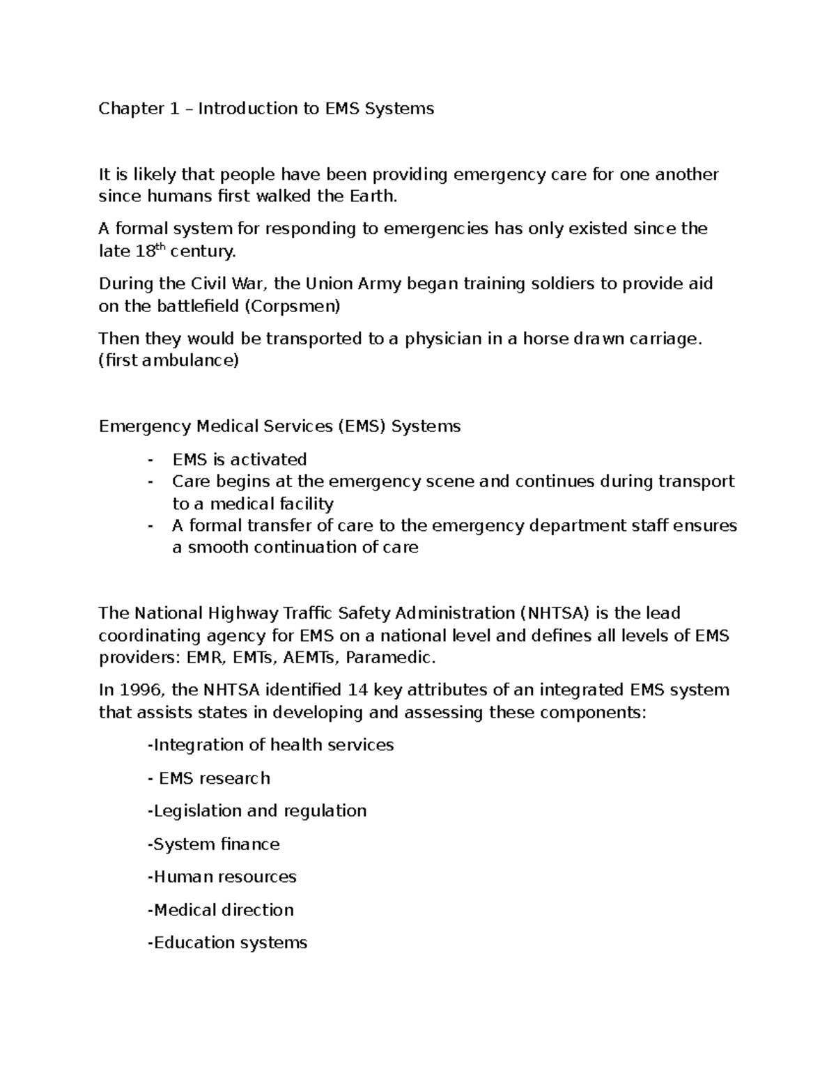 Chapter 1: Introduction to EMS Systems and Care Protocols - Studocu