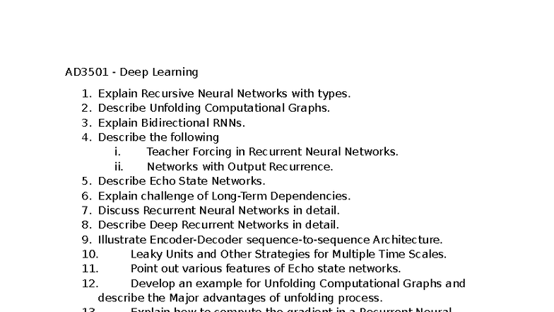 AD3501 DL Assignment 2: Exploring Recursive Neural Networks - Studocu