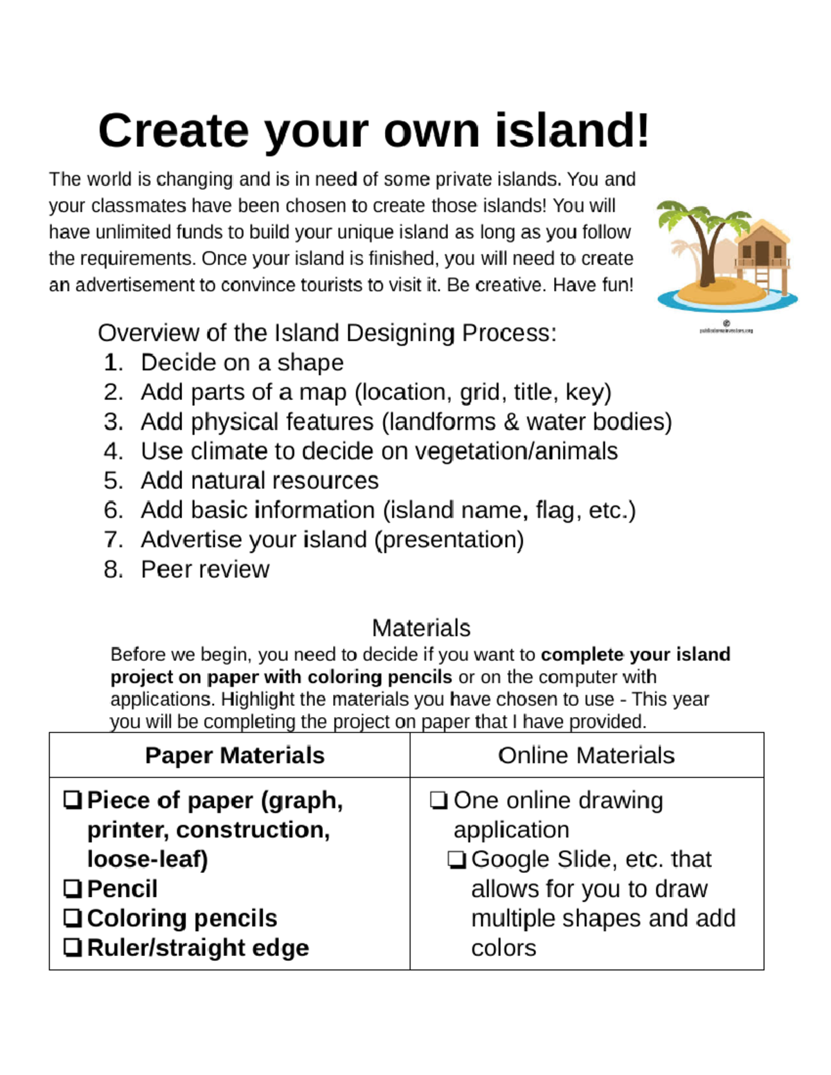 Create Your Own Island: Student Directions for Project - Studocu