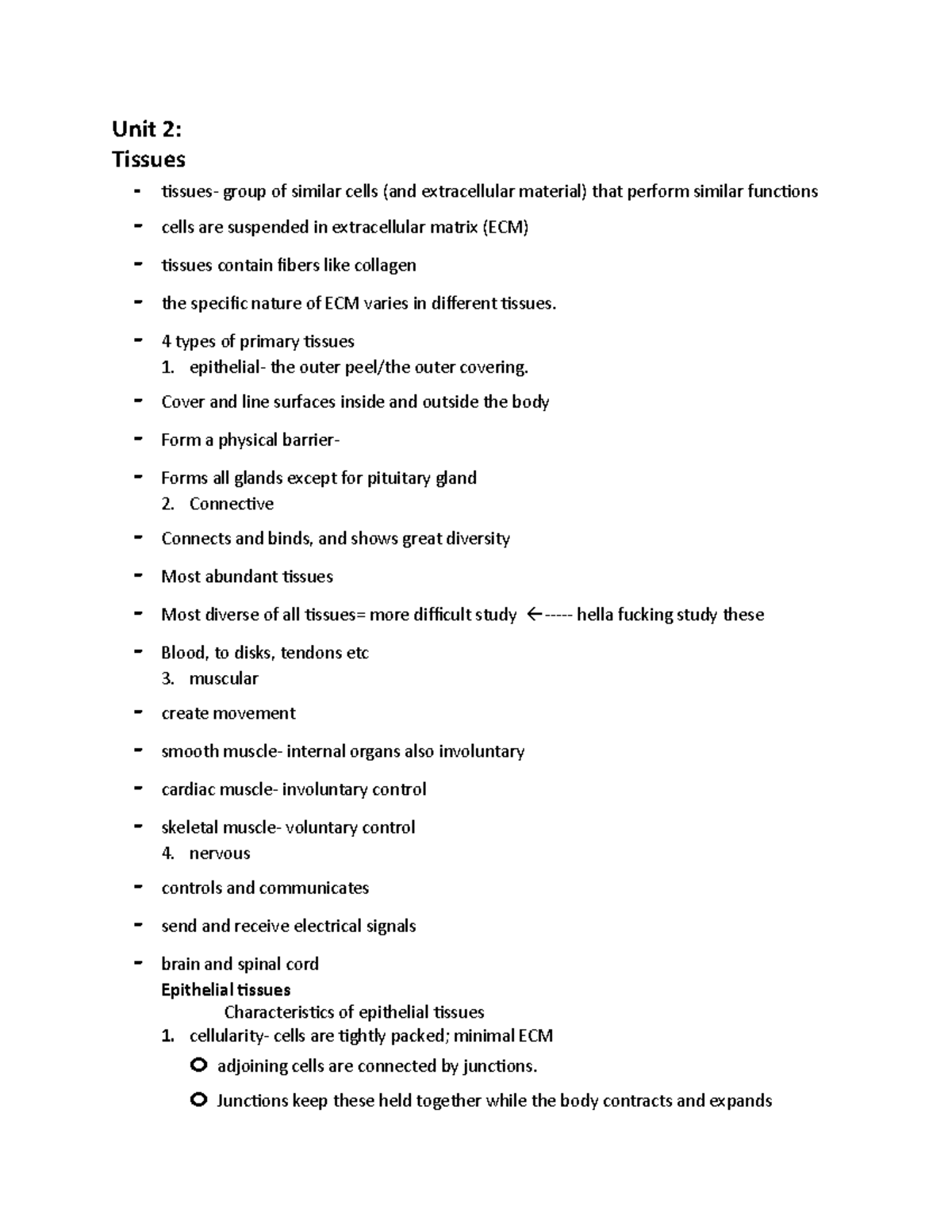Unit 2: Tissues Overview for Anatomy & Physiology (ANAT 101) - Studocu