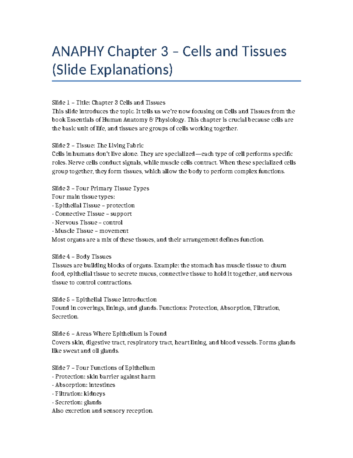 ANAPHY Chapter 3: Cells and Tissues - Slide Explanations - Studocu