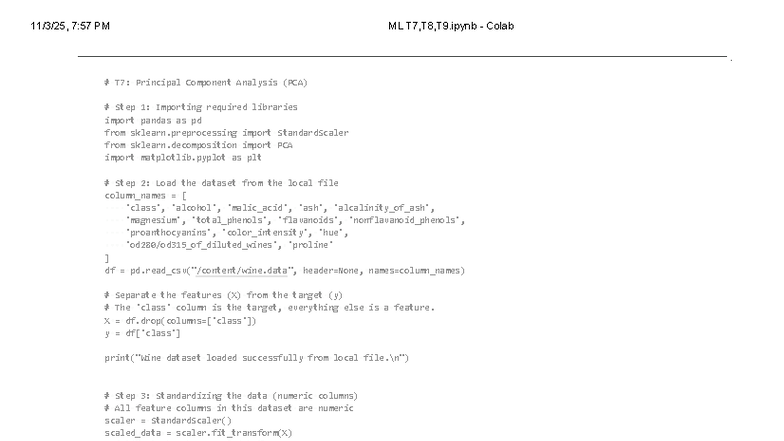 ML T7,T8,T9: PCA, Naïve Bayes & SVM Classification Techniques - Studocu
