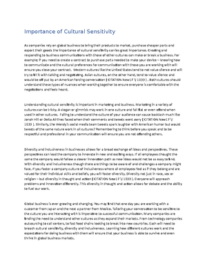C716 Business Communication Task 1 - Cultural Sensitivity Cultural ...