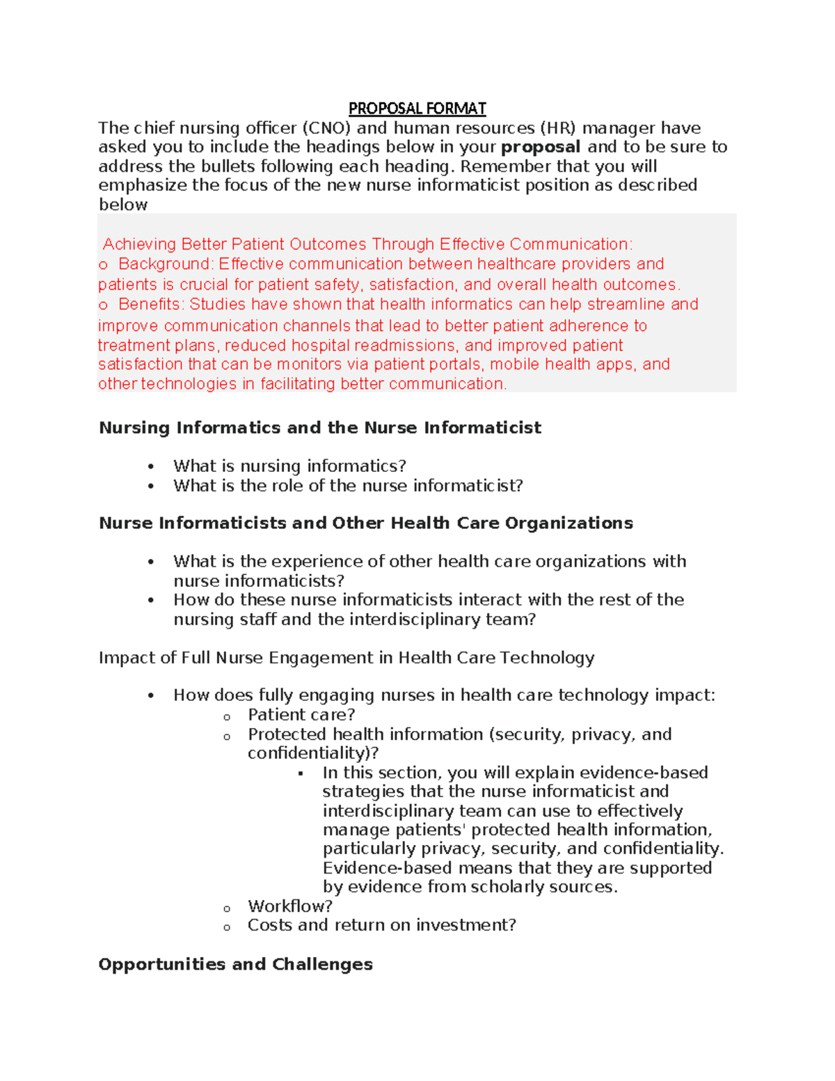 4040 1 Nurse Informaticist Proposal Structure and Guidelines - Studocu