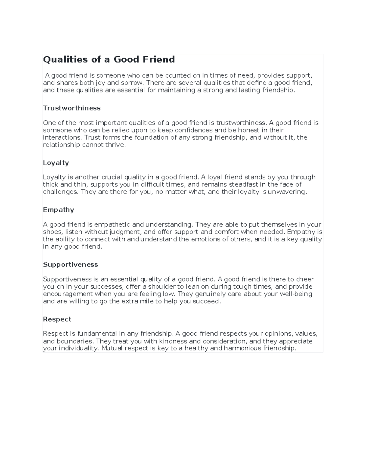 Qualities of a Good Friend - There are several qualities that define a ...