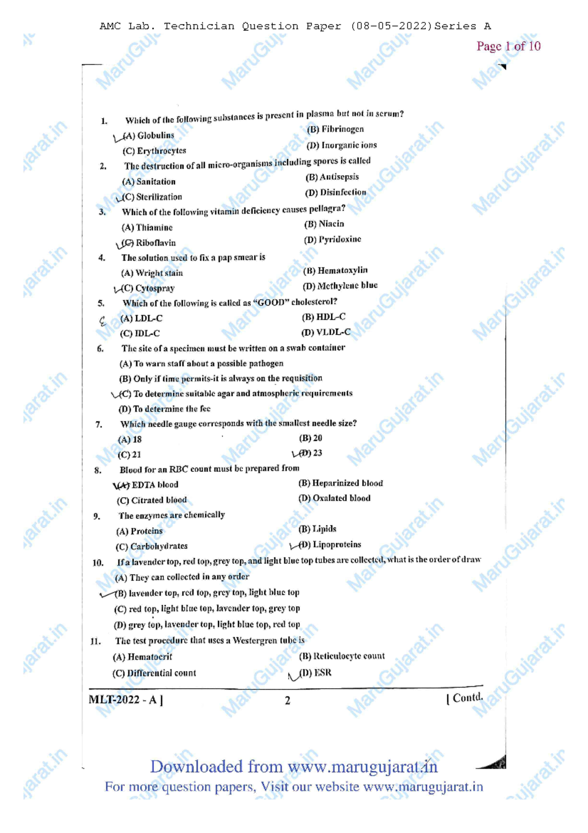 AMC Lab Technician Exam Questions – Series A (Aug 2022) - Studocu