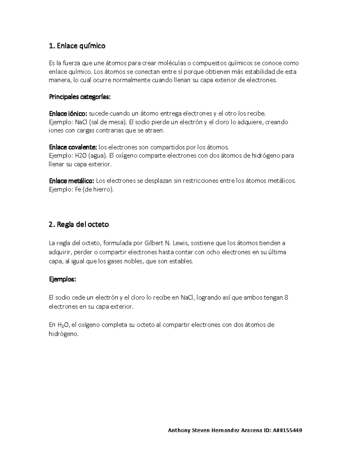 Unidad 3: Enlace Químico y Regla del Octeto - Actividad 1 - Studocu