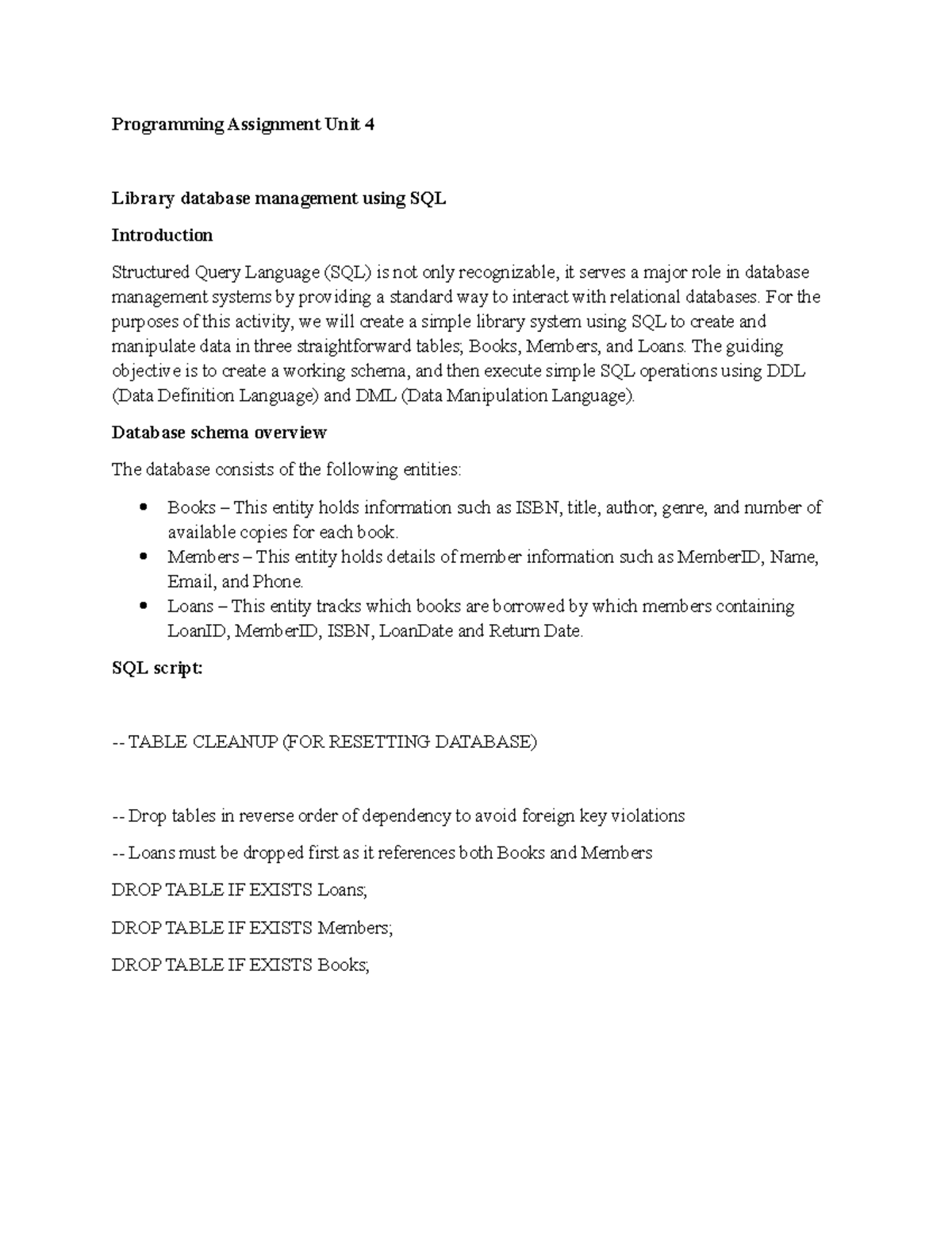 Programming Assignment Unit 4: SQL Library Database Management - Studocu