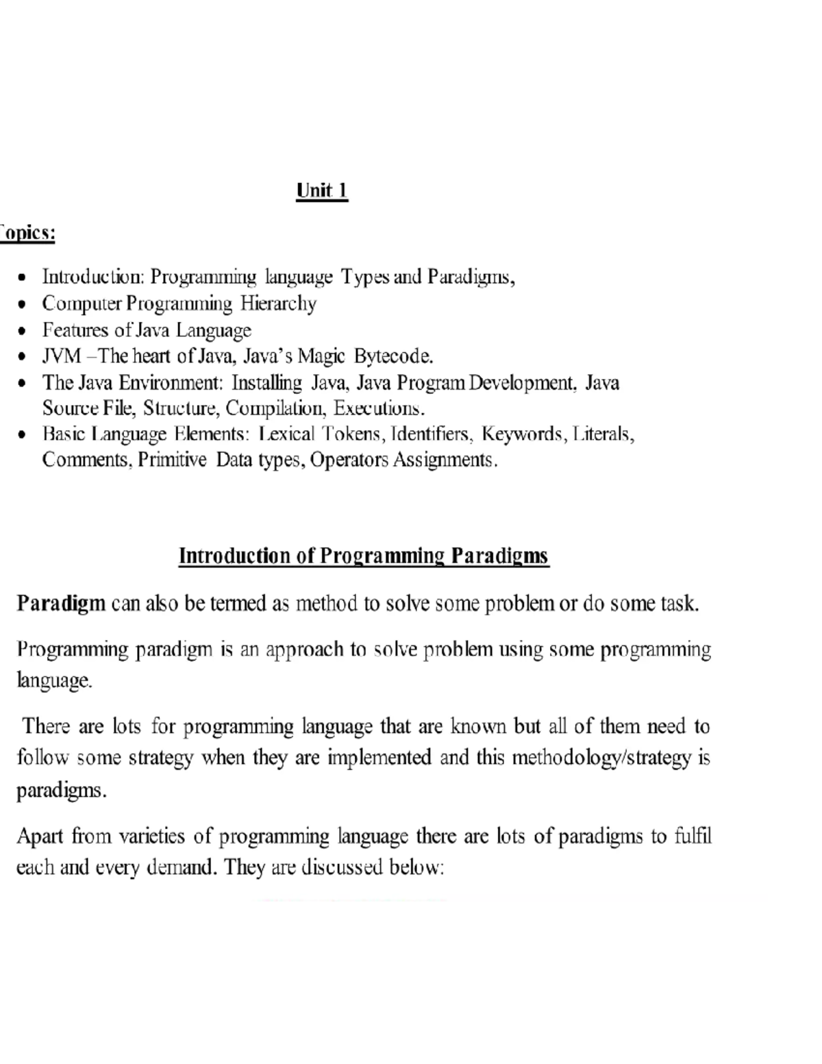 Object Oriented Programming Concepts in JAVA BCS306A Lecture Notes ...