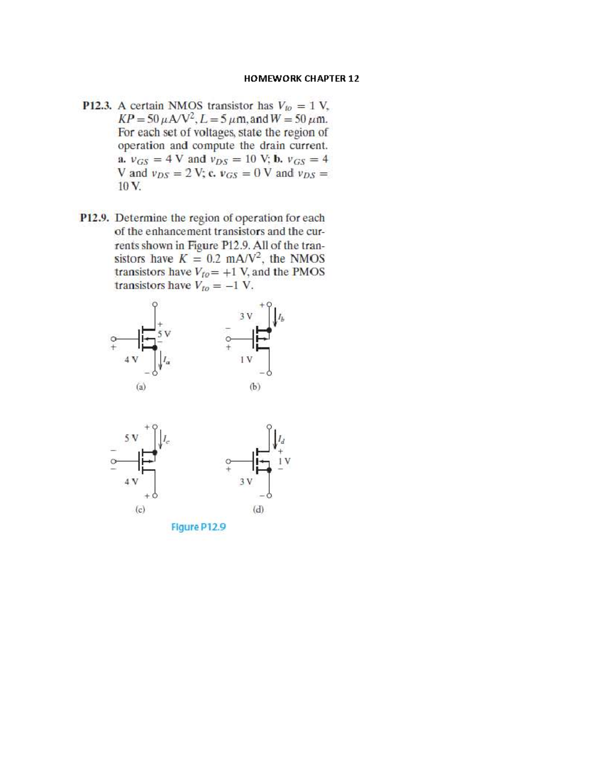 Homework Chapter 12: NMOS Transistor Analysis and Circuit Design - Studocu