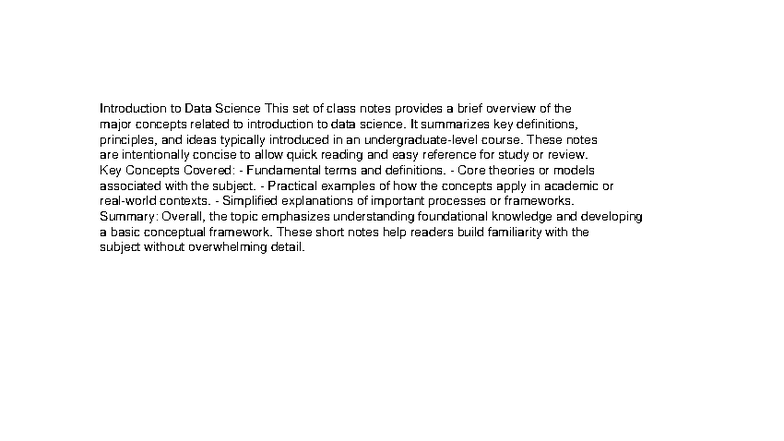 Introduction to Data Science: Key Concepts & Overview Notes - Studocu