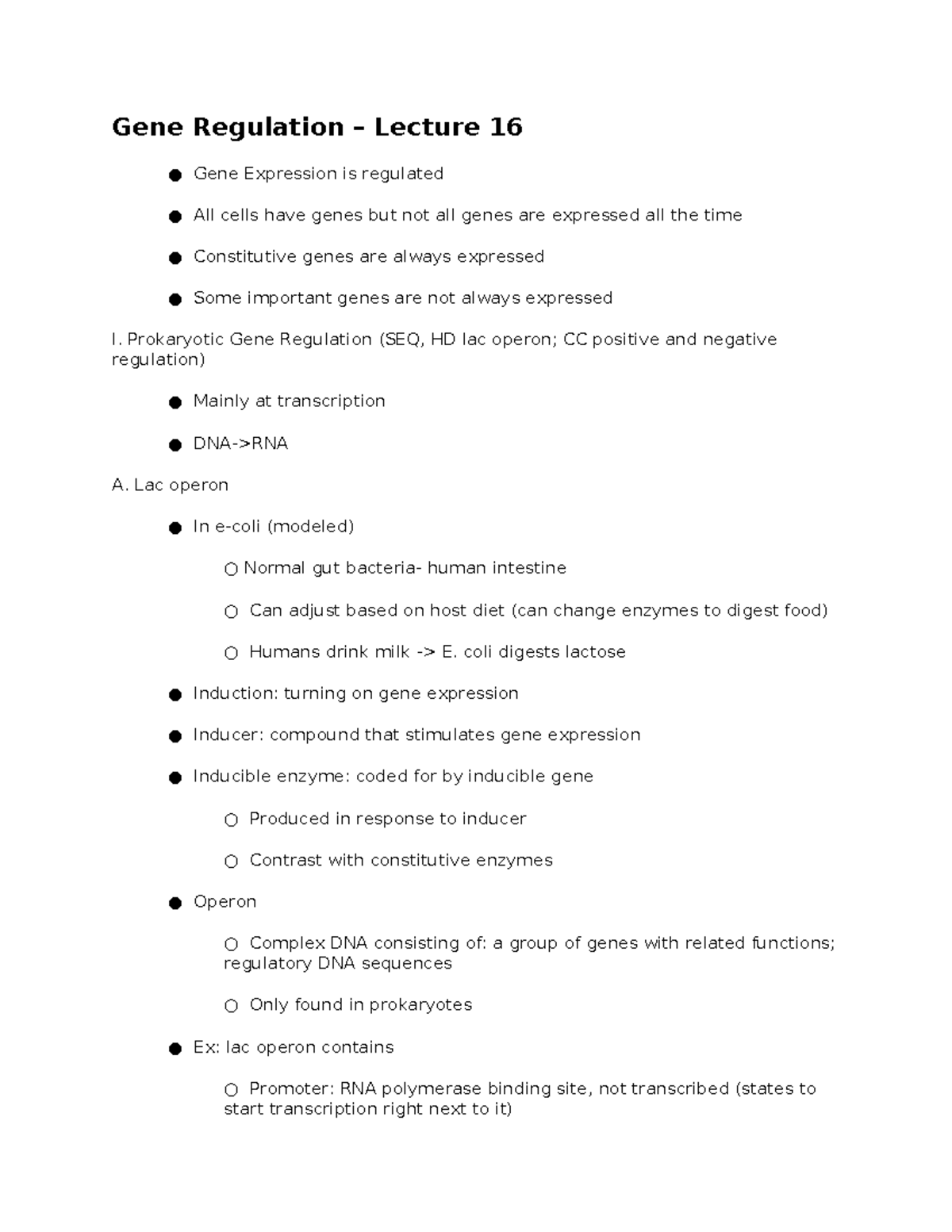 Lecture 16 & 17: Gene Regulation & DNA Technology Notes - Studocu