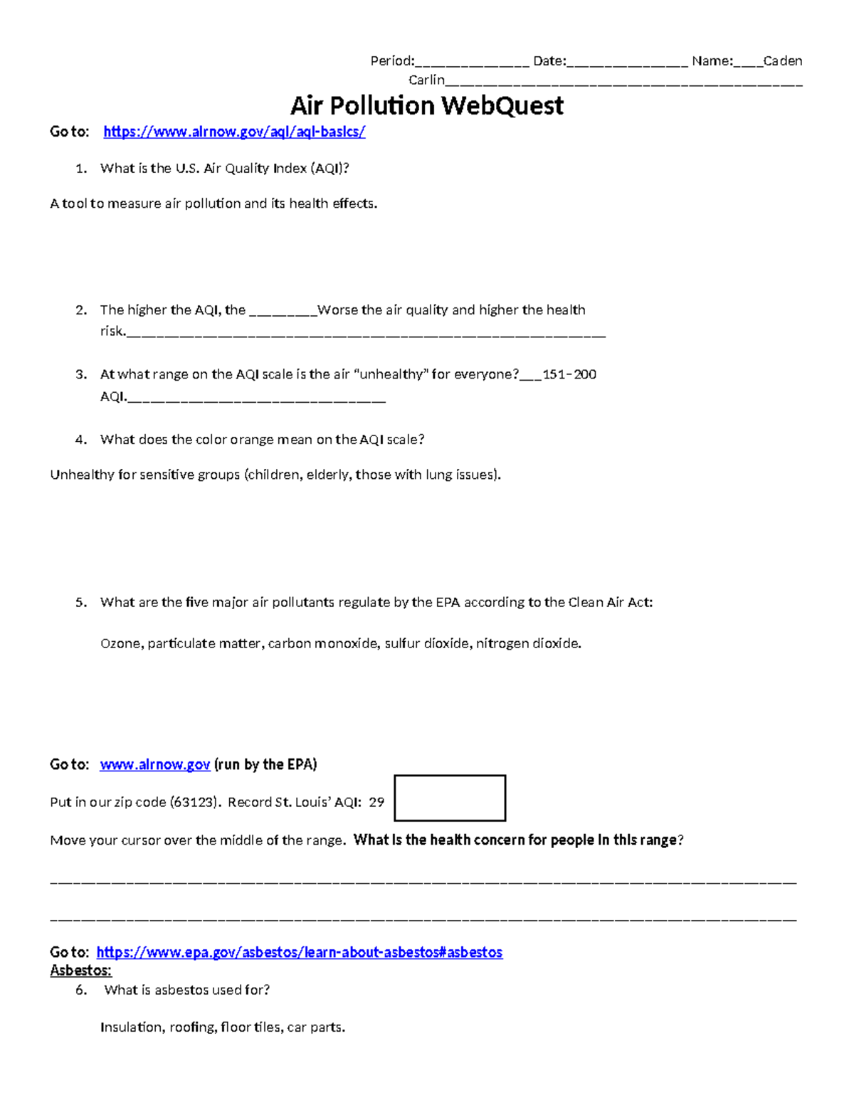 Air Pollution WebQuest: Understanding AQI and Its Impact on Health ...
