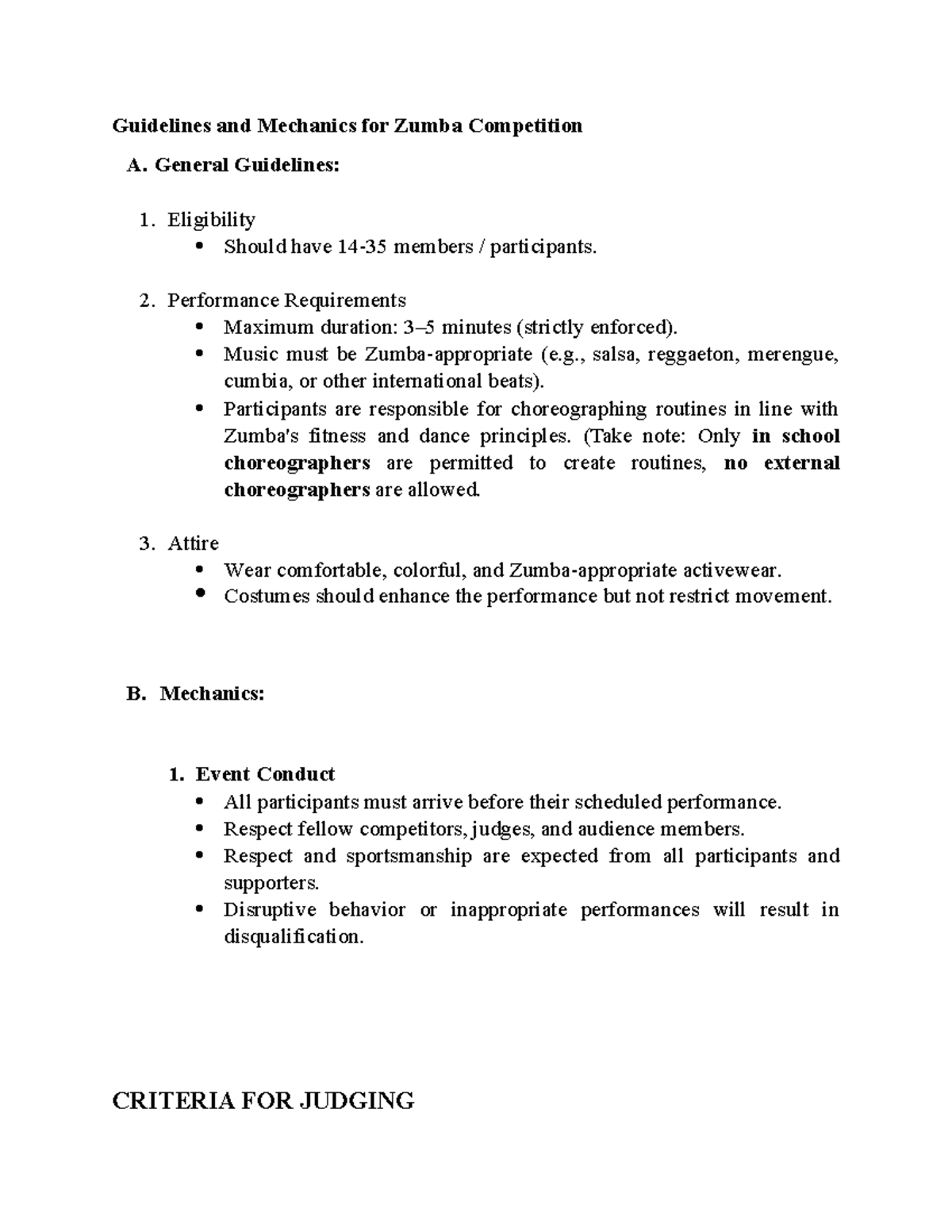 ZUM101: Zumba Competition Guidelines & Mechanics for Participants - Studocu