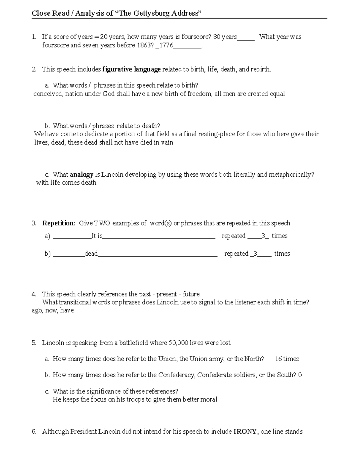 Close Read & Analysis of Gettysburg Address - ENG 101 Assignment - Studocu