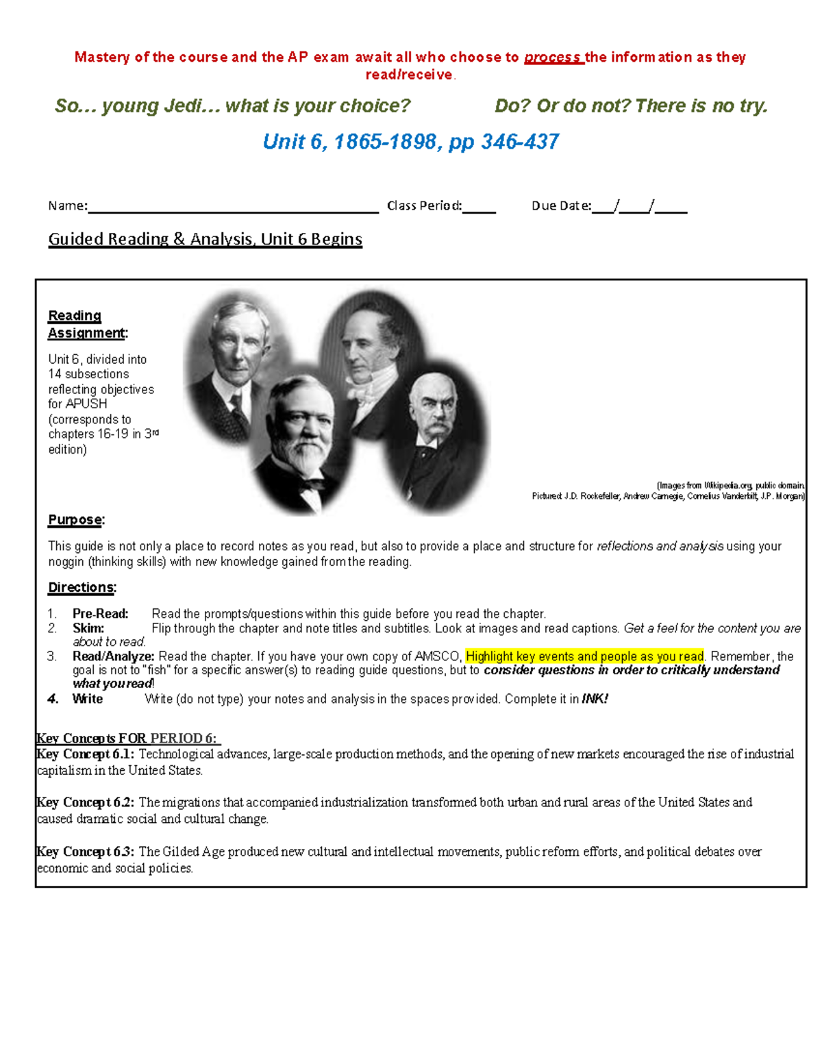 APUSH Unit 6 Guided Reading & Analysis: 1865-1898 Insights - Studocu