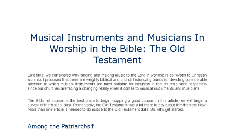Musical Instruments & Musicians in Worship: Insights from the OT - Studocu