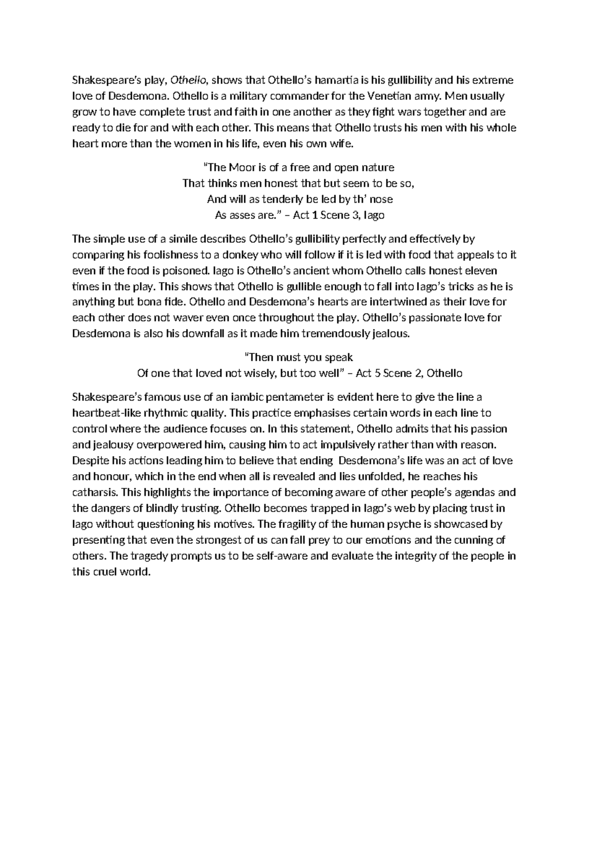 Othello's Hamartia - Critical Analyses - Shakespeare's play, Othello ...