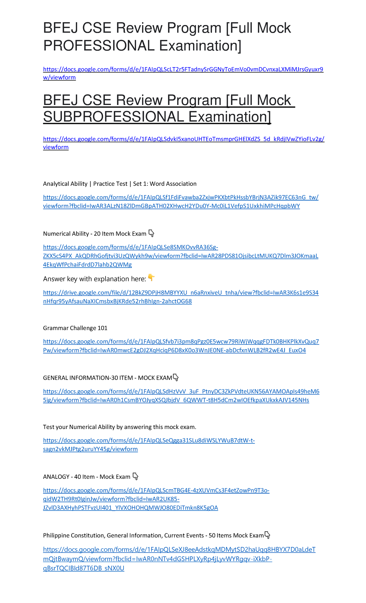 BFEJ CSE Full Mock Exam Practice Tests and Review Materials - Studocu