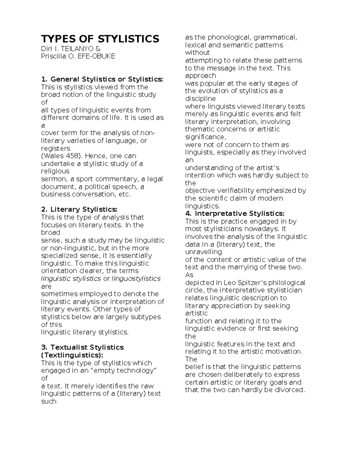 Types of Stylistics: An Analysis of Literary and Linguistic Approaches ...