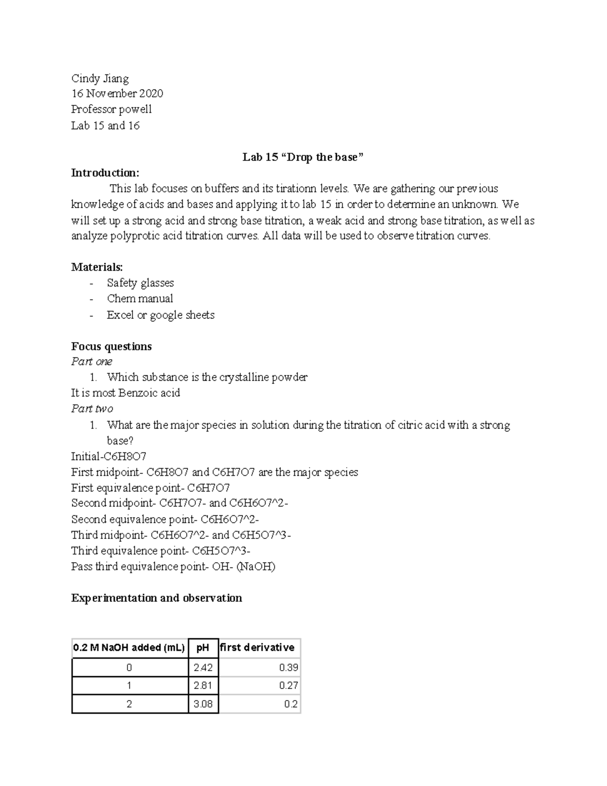 Lab 15 and 16 - lab 15 and 16 my grade: 85 - Cindy Jiang 16 November ...
