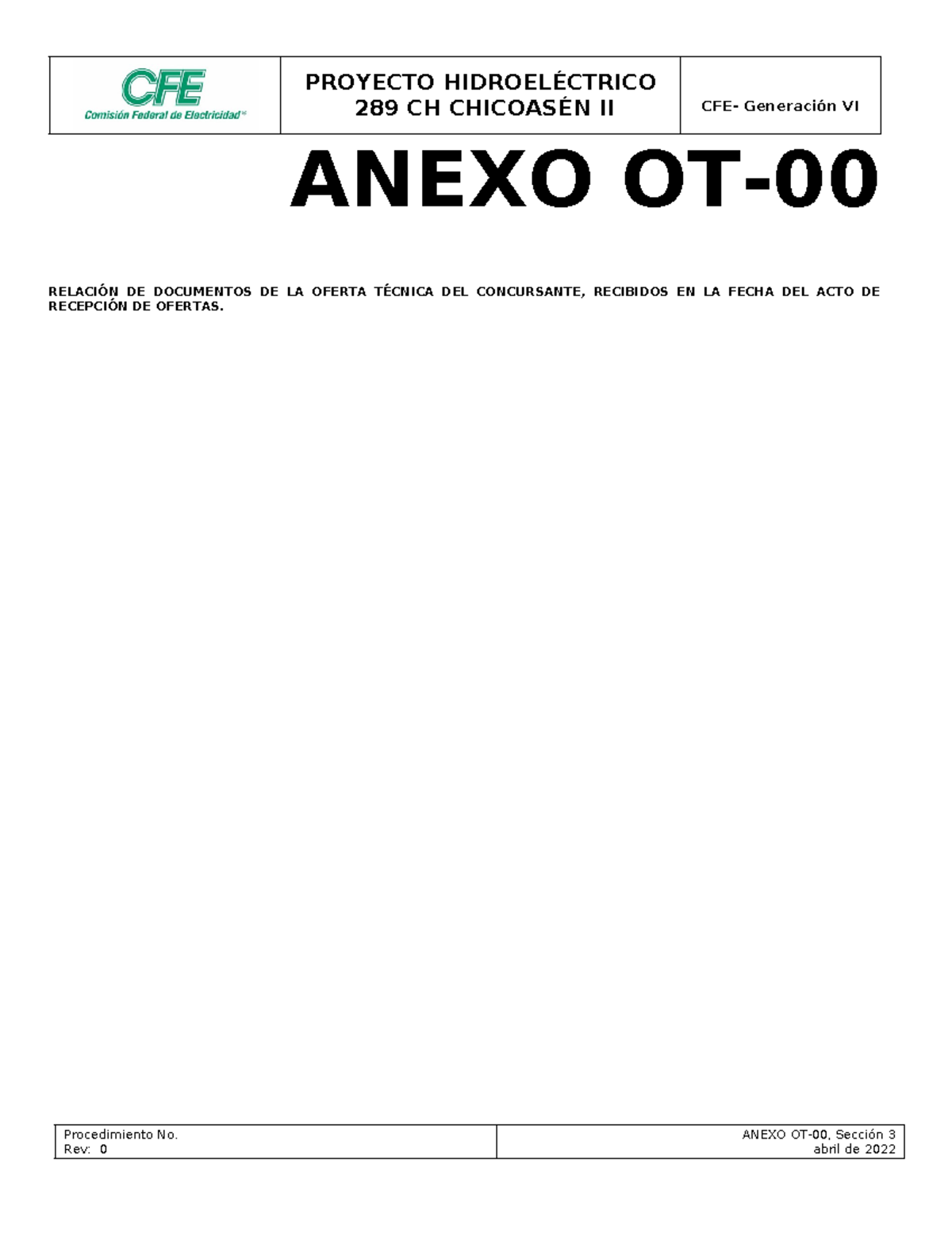 S3 OT-00 Rev. 0 abril 2022 - PROYECTO HIDROELÉCTRICO 289 CH CHICOASÉN ...