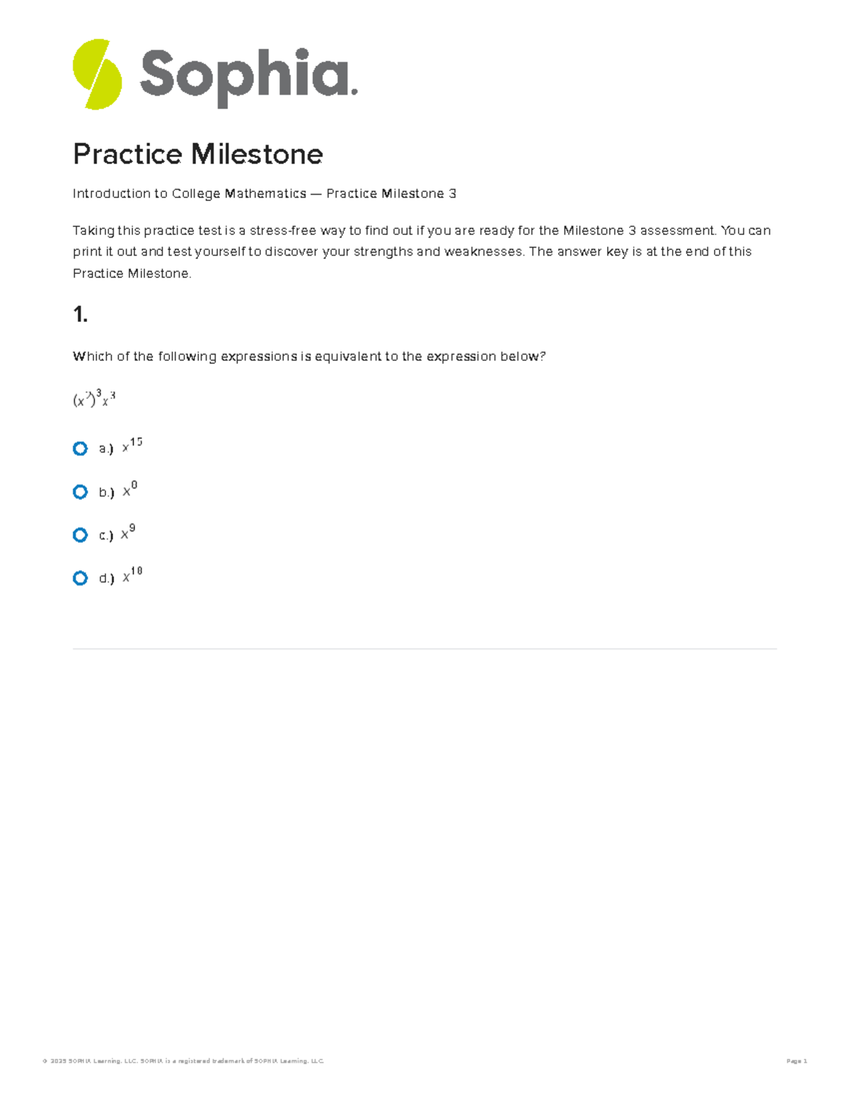 Math1020 Practice Milestone 3: Introduction to College Mathematics ...
