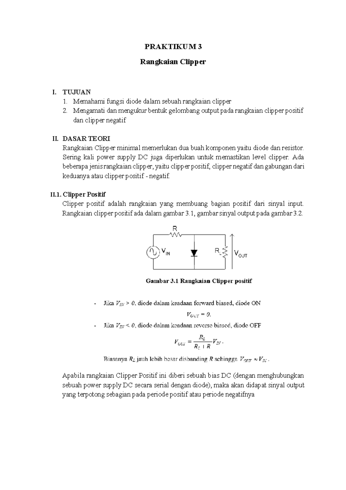 PRAKTIKUM 3: Analisis Rangkaian Clipper dan Fungsi Diode - Studocu
