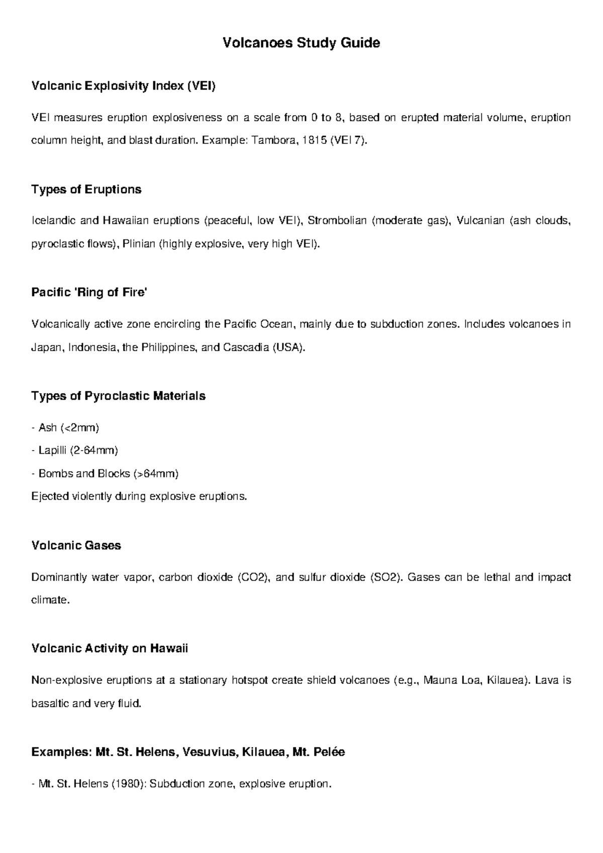 Volcanoes Study Guide: Understanding the Volcanic Explosivity Index ...