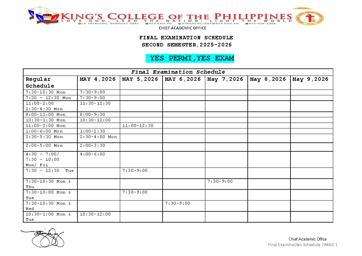 Final Examination Schedule AY 2025-2026 - Second Semester - Studocu