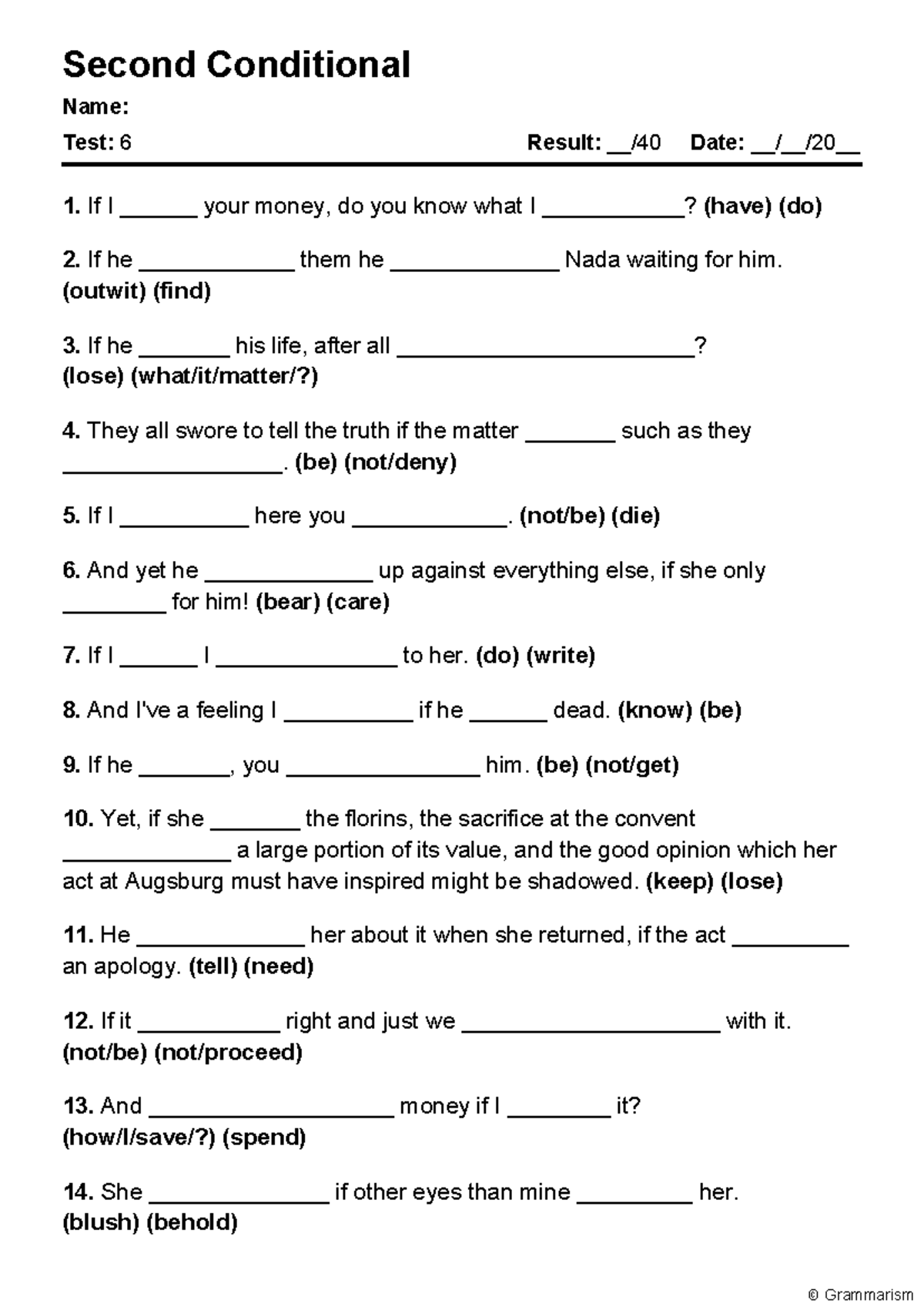 Second Conditional Test 6: Grammarism Practice - Studocu