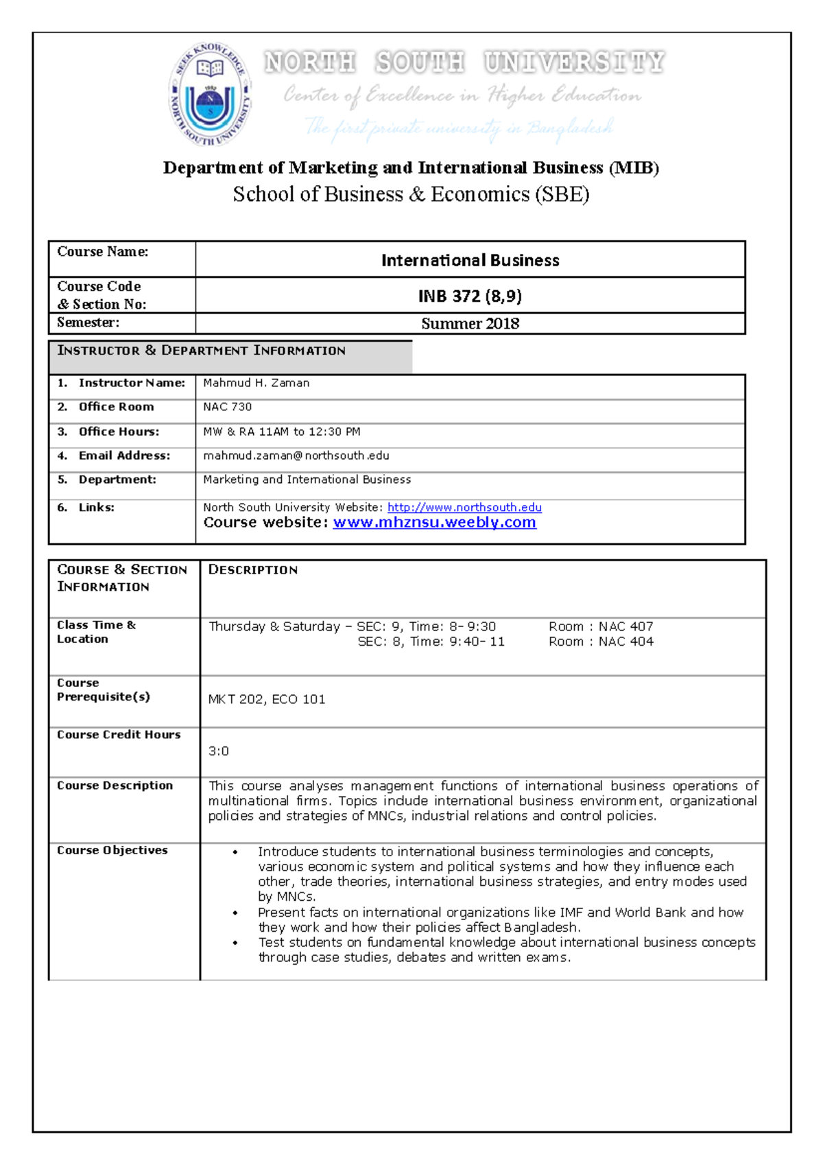 INB 372 - International Business Course Outline for Summer 2018 - Studocu