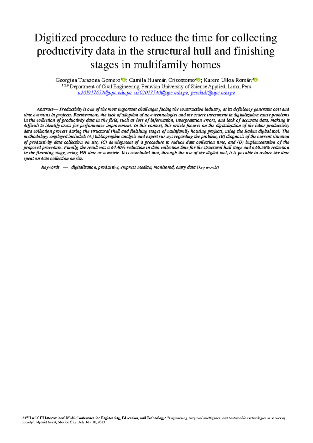 Digital Procedure to Optimize Productivity Data Collection in ...