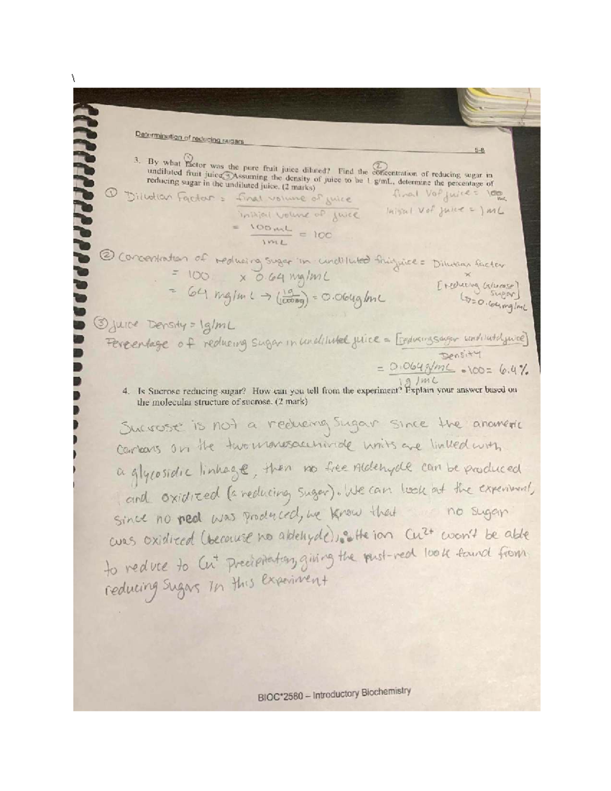 Bioc Lab 5: Determining Reducing Sugars in Fruit Juice - Studocu