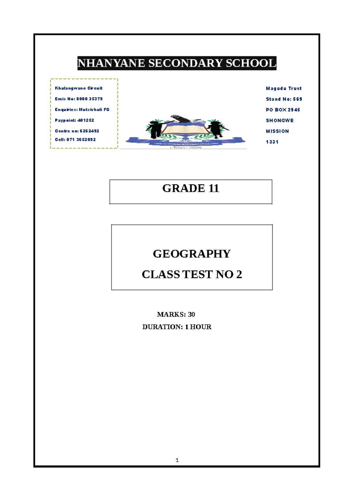 GEO G11 Class TEST NO2 - About earth's energy balance - Magudu Trust ...