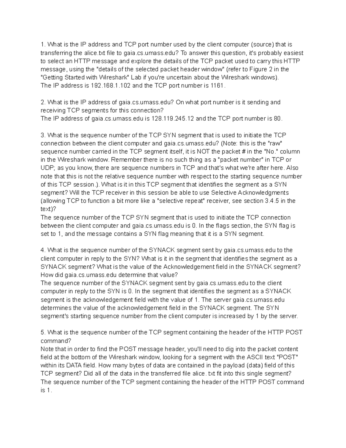 Lab 03 - TCP/IP Networking Questions (1-14) for CS 123 - Studocu