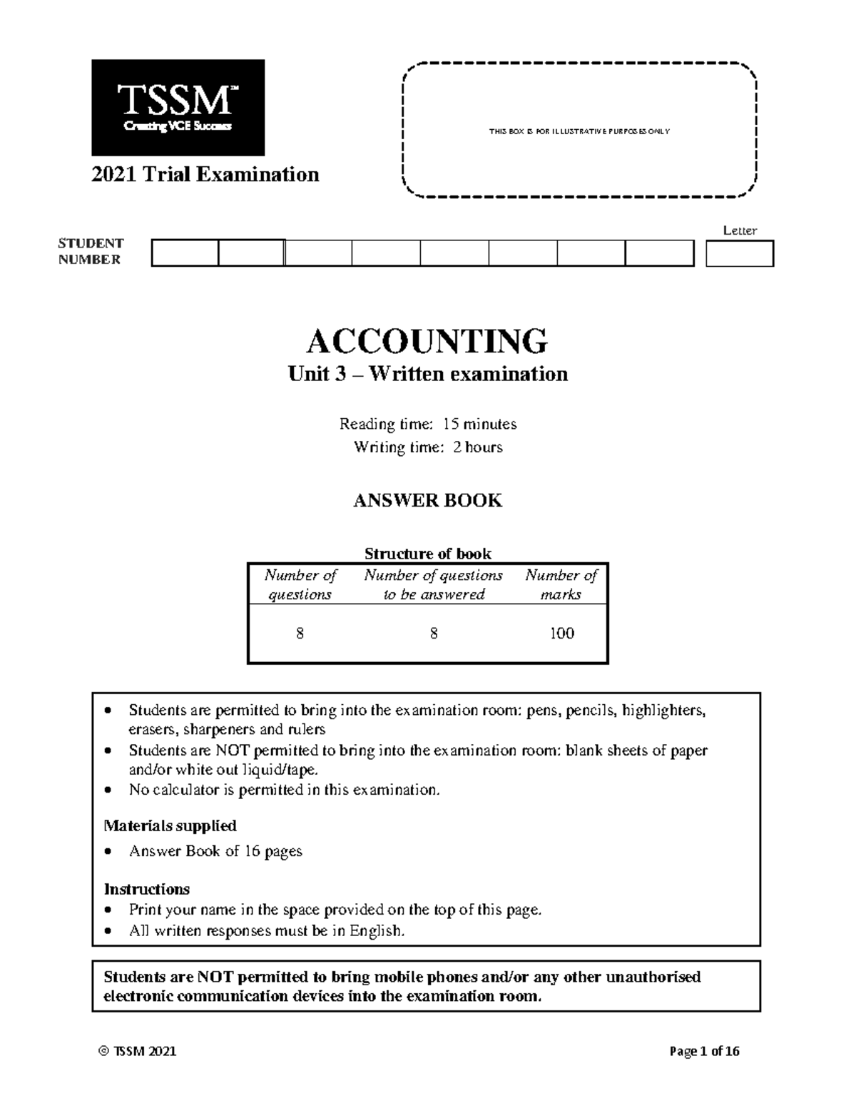 Accounting 2021 Unit 3 Trial Exam Answer Book - Studocu