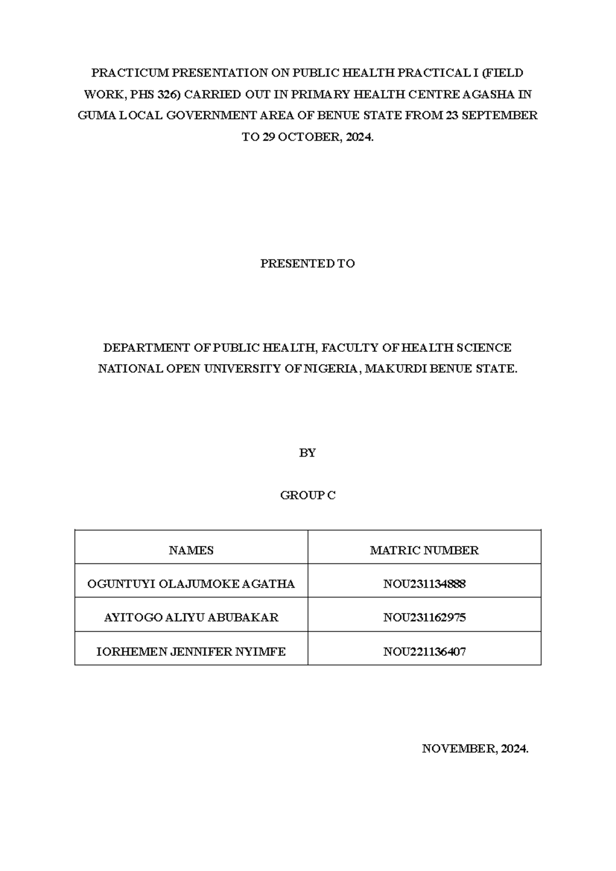 Practicum Presentation: Public Health Fieldwork Findings (PHS 326 ...