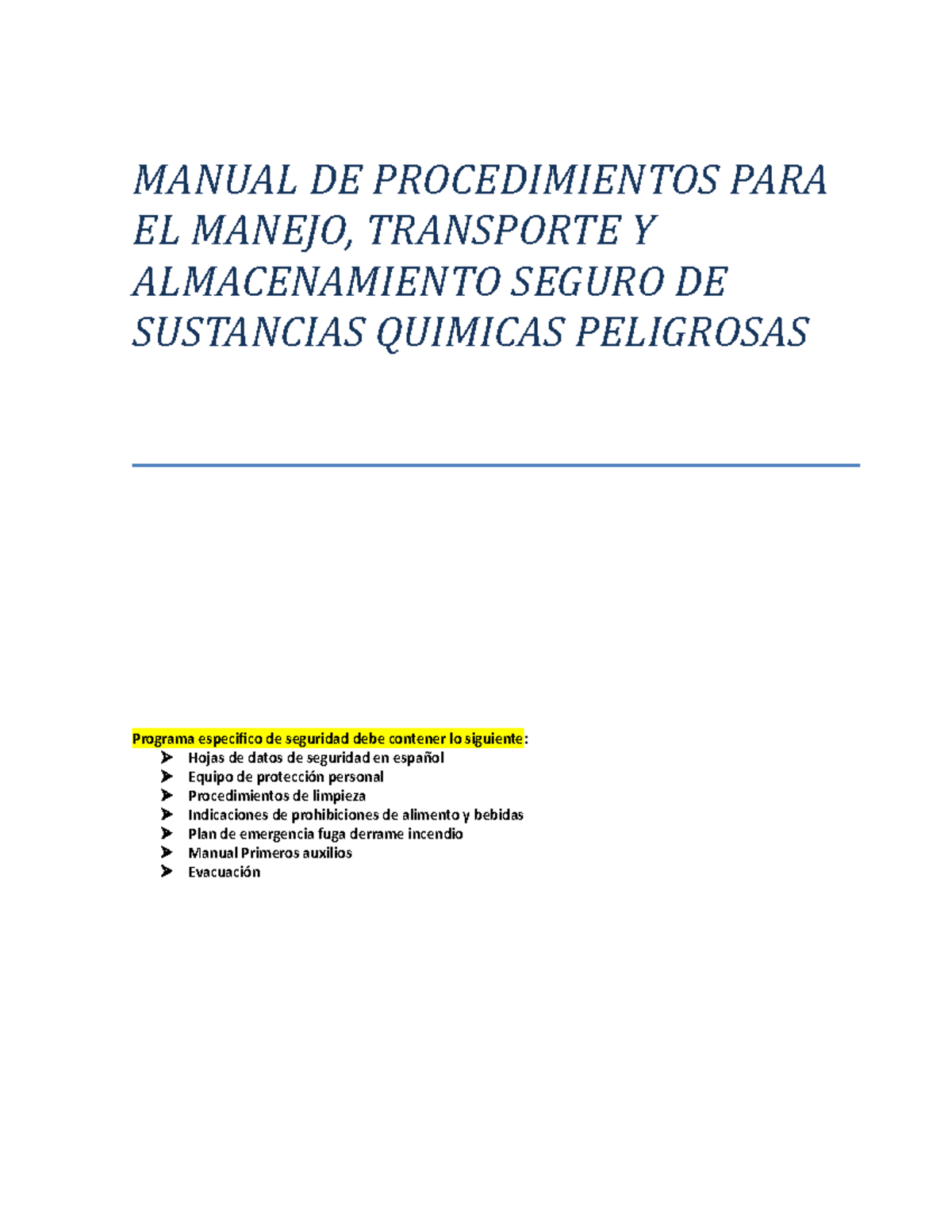 Manual de Procedimientos para el Manejo y Almacenamiento de Sustancias Químicas Peligrosas - Studocu