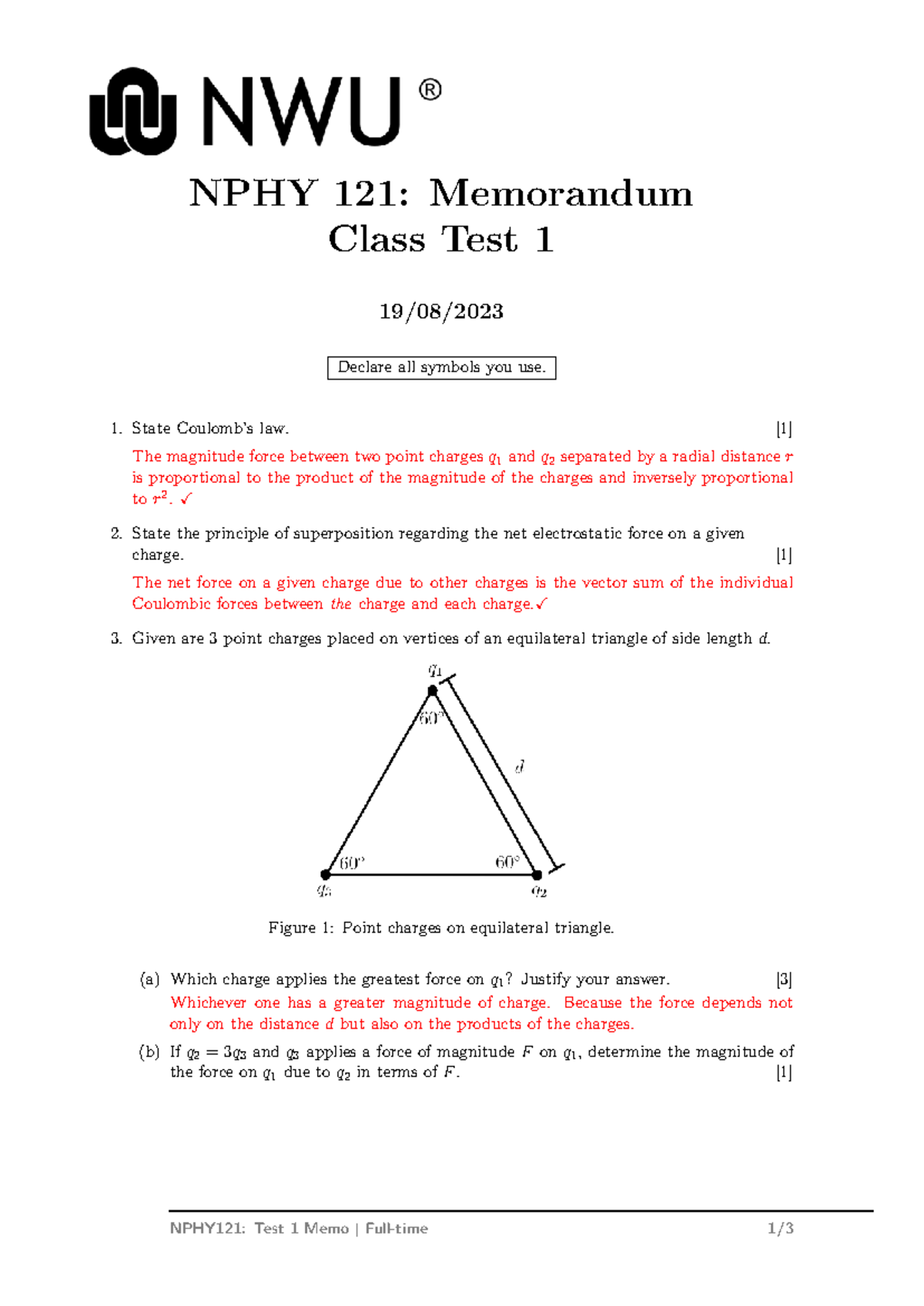 NPHY 121: Test 1 Physics Questions and Memorandum - Studocu