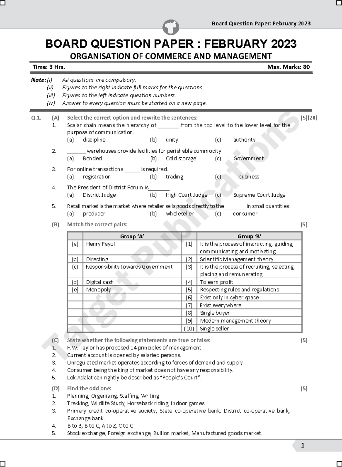 ORG COM & MGMT Board QP: Feb 2023 - Full Marks & Ques Format - Studocu
