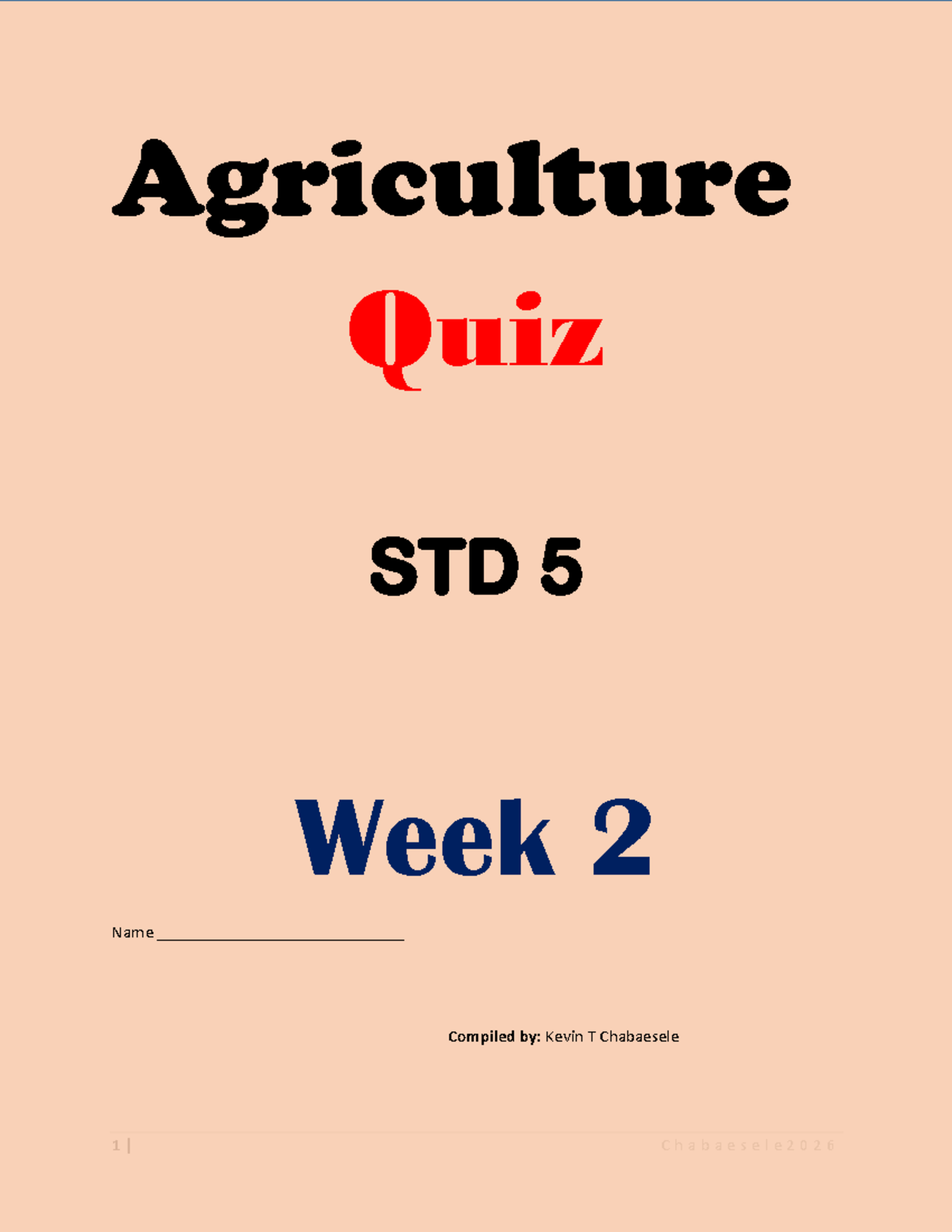 Agriculture Quiz STD 5 Week 2 - Key Concepts and Tools - Studocu