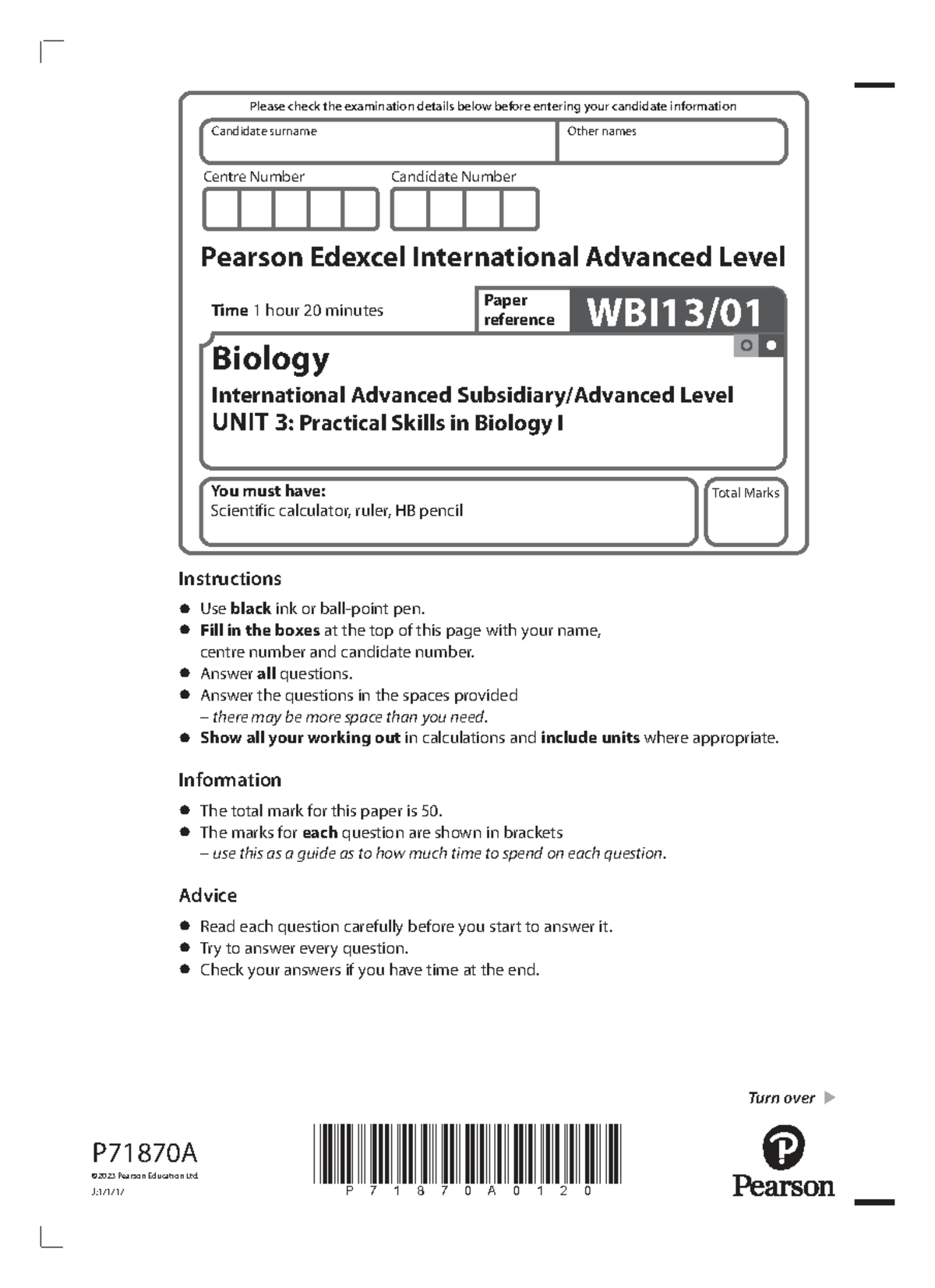 Biology I Unit 3: Practical Skills Exam Details - Jan 2023 - Studocu