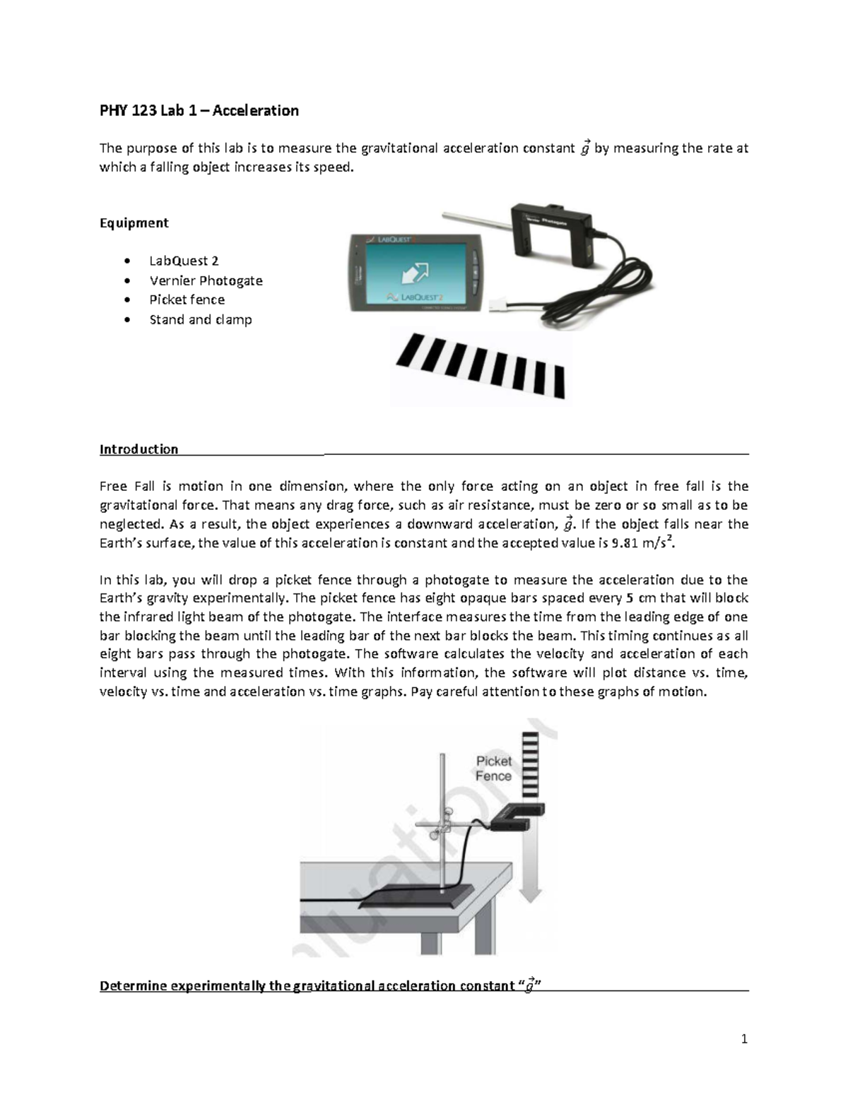 PHY 133 Lab 01: Measuring Gravitational Acceleration - Studocu