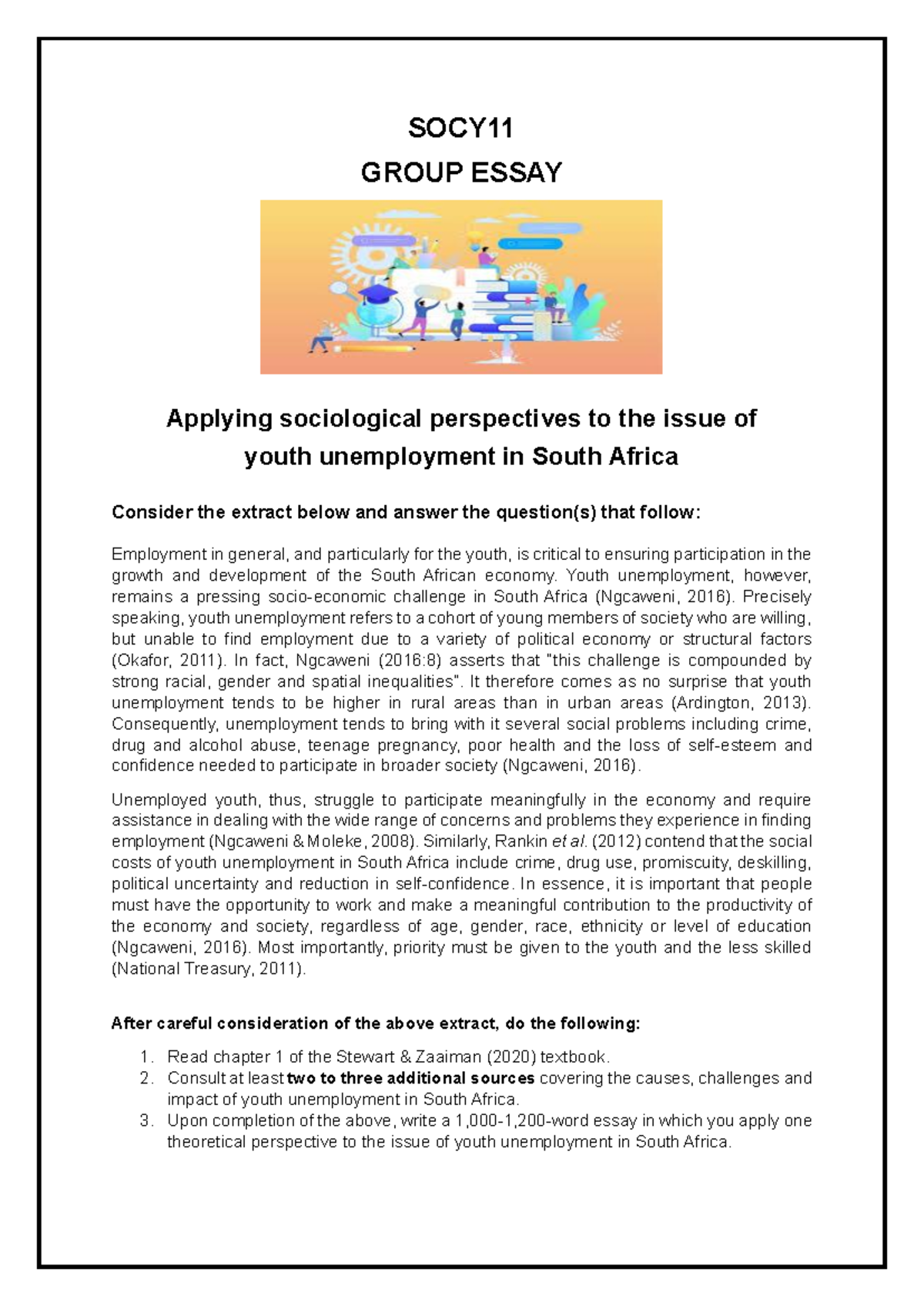 SOCY111 Essay 2025 - Analyzing Youth Unemployment in South Africa - Studocu
