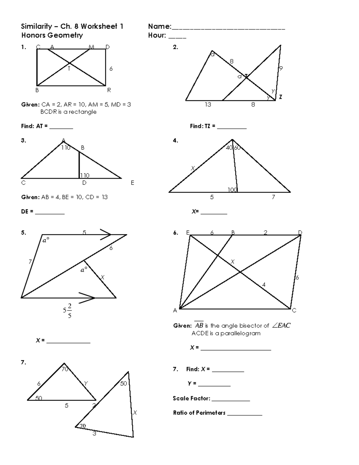 Ch. 8 Geometry Worksheets - Homework for Honors Geometry - Studocu