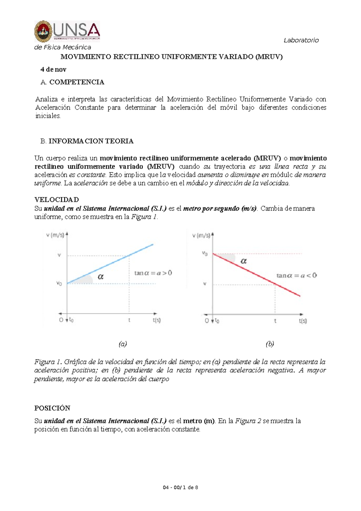 Guía de Laboratorio: Movimiento Rectilíneo Uniformemente Variado (MRUV) - Studocu